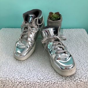 Skechers | Shoes | Skechers Silver Hitop Sneaker | Poshmark